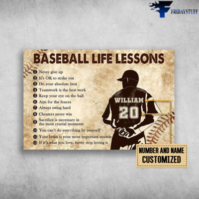 Baseball Life Lessons, Baseball Player, Never Give Up Customized ...