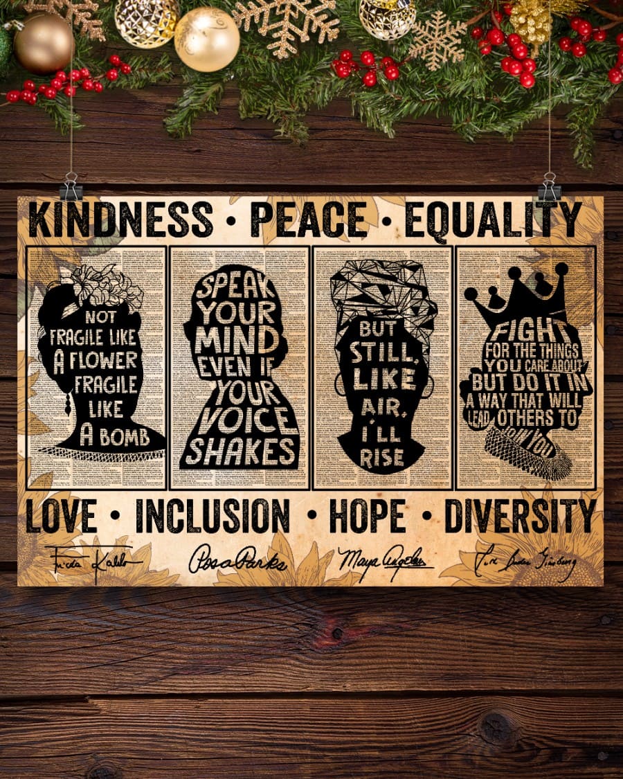 Kindness peace equality love inclusion hope diversity feminists vintage ...