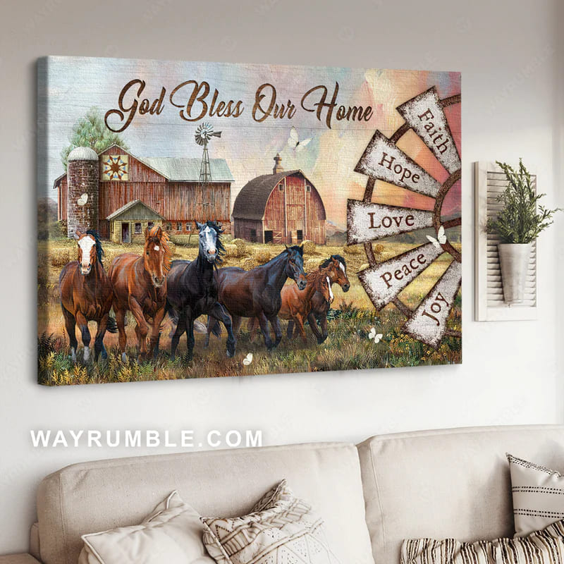 god bless our home faith hope love peace joy horses farmhouse butterfly ...