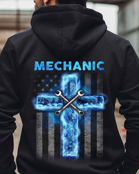 mechanic Christian cross US flag - FridayStuff