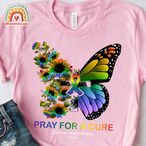 pray for a cure cancer awareness butterfly Christian cross - FridayStuff